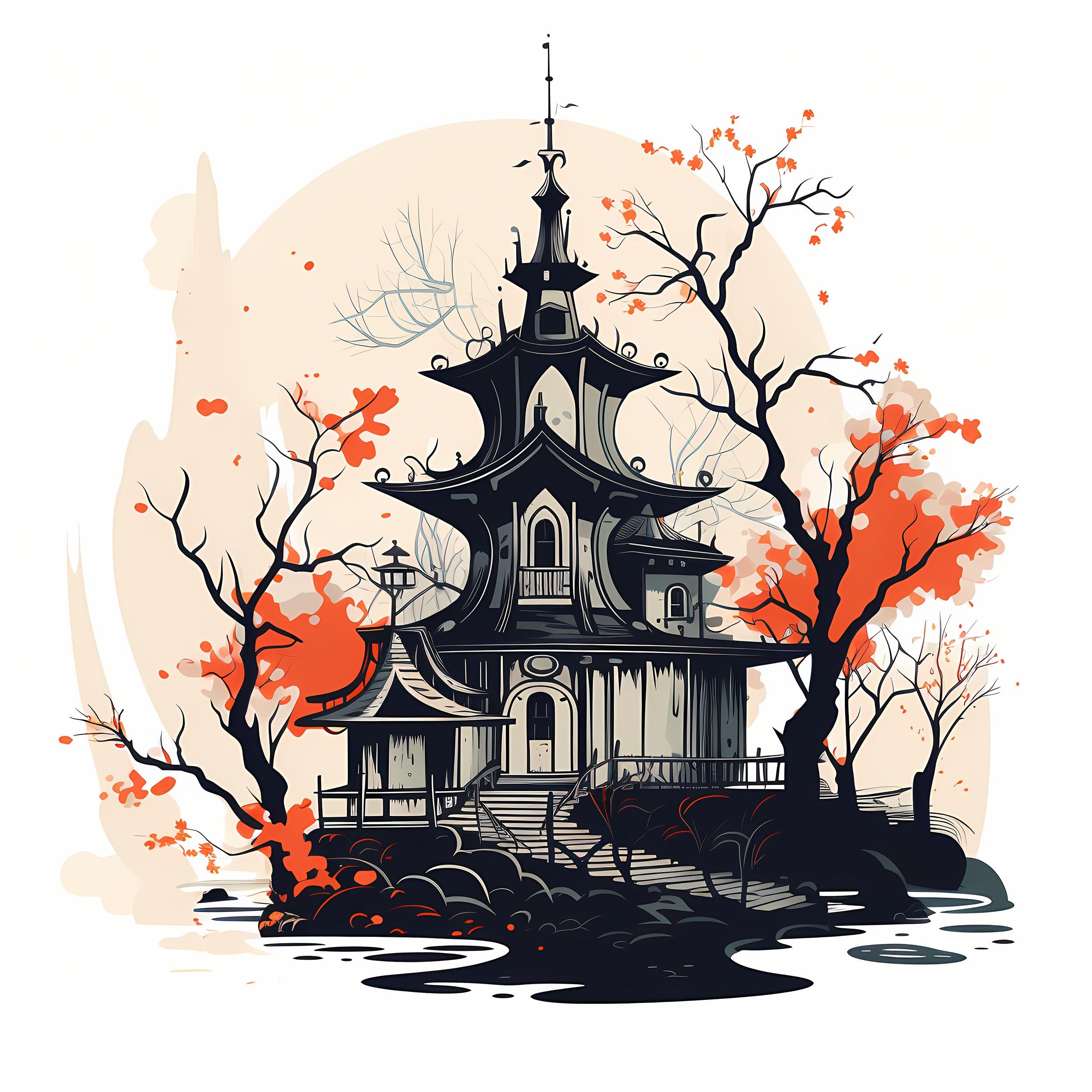 Halloween Baba Yaga House Watercolor Clipart Bundle, Minimalist ...