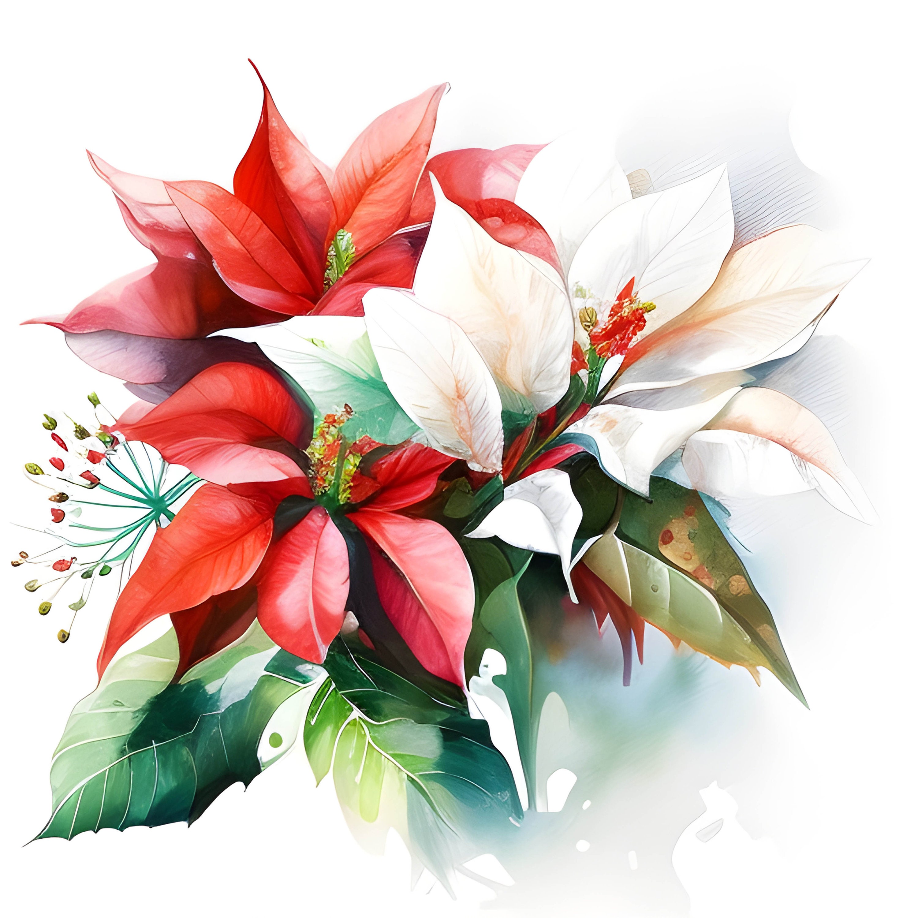 Poinsettia Watercolor Clipart Watercolor Floral Clipart - Etsy