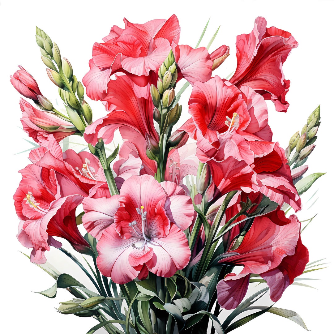 Gladiolus Bouquet Watercolor Clipart, Floral Gladiolus Set, Colorful Flower Set, Gladiolus ...