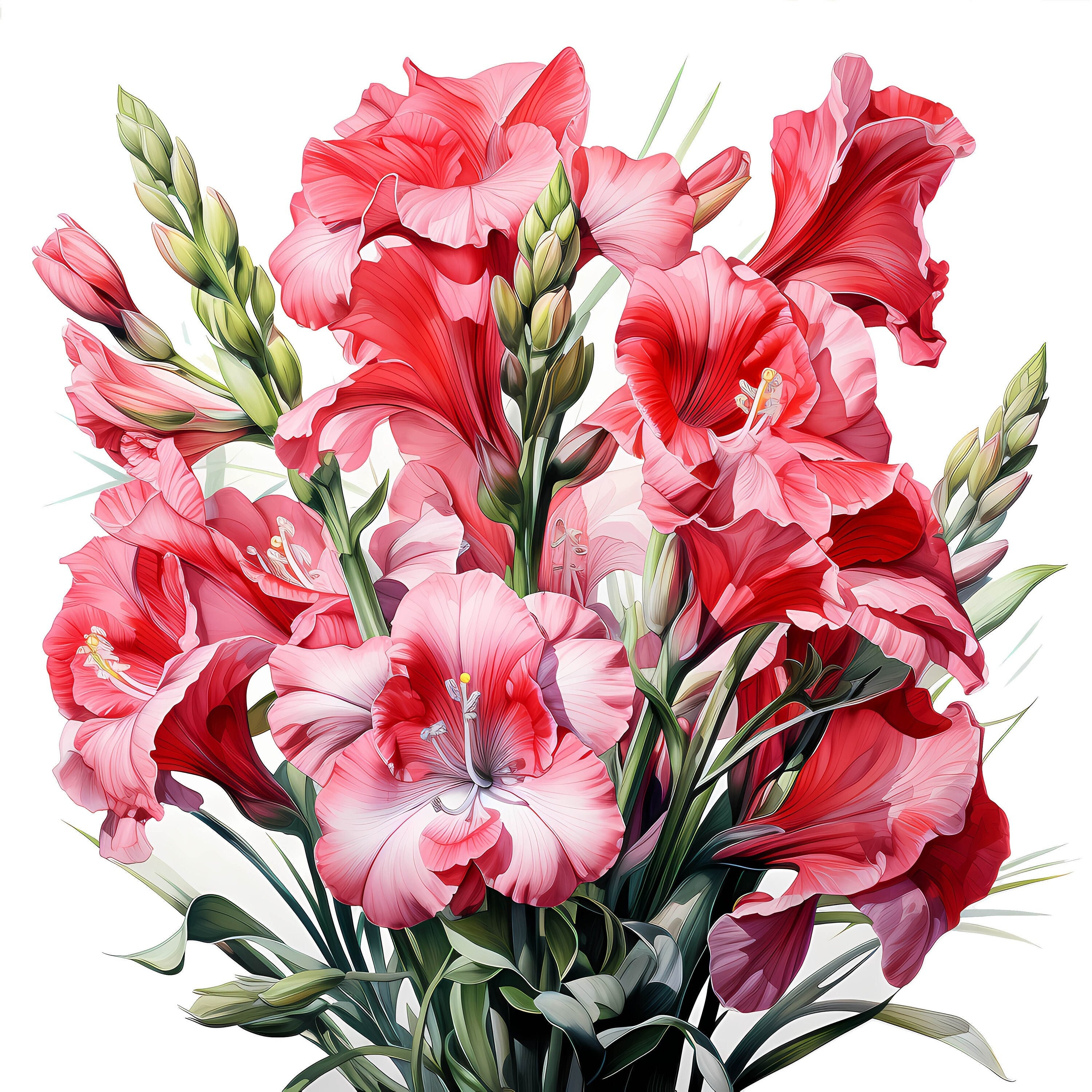Gladiolus Bouquet Watercolor Clipart, Floral Gladiolus Set, Colorful ...