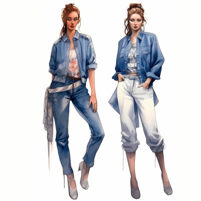 Denim Stylish Fashion Girl Clipart, Denim Fashion Model Draw, Jeans ...