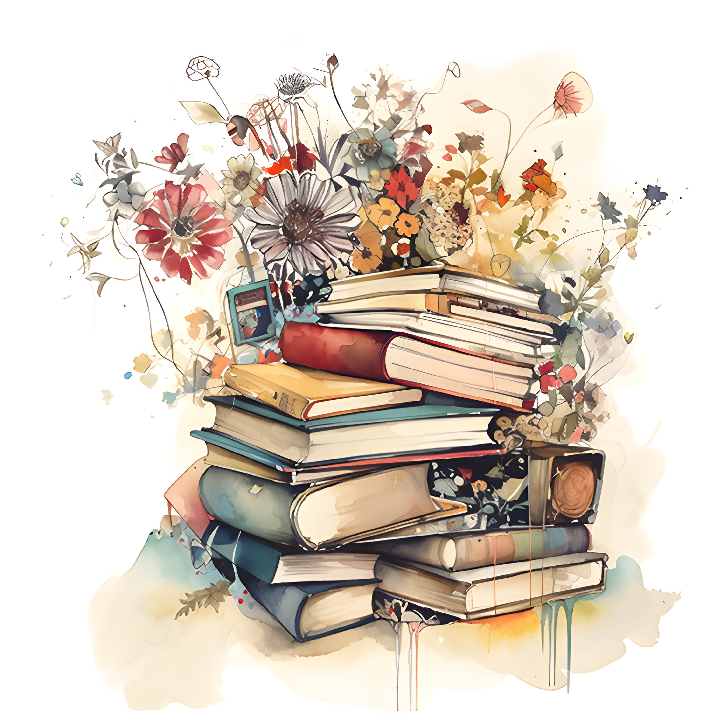 Watercolor Stack of Fantasy Books Clipart, Fantasy Books and Flowers ...