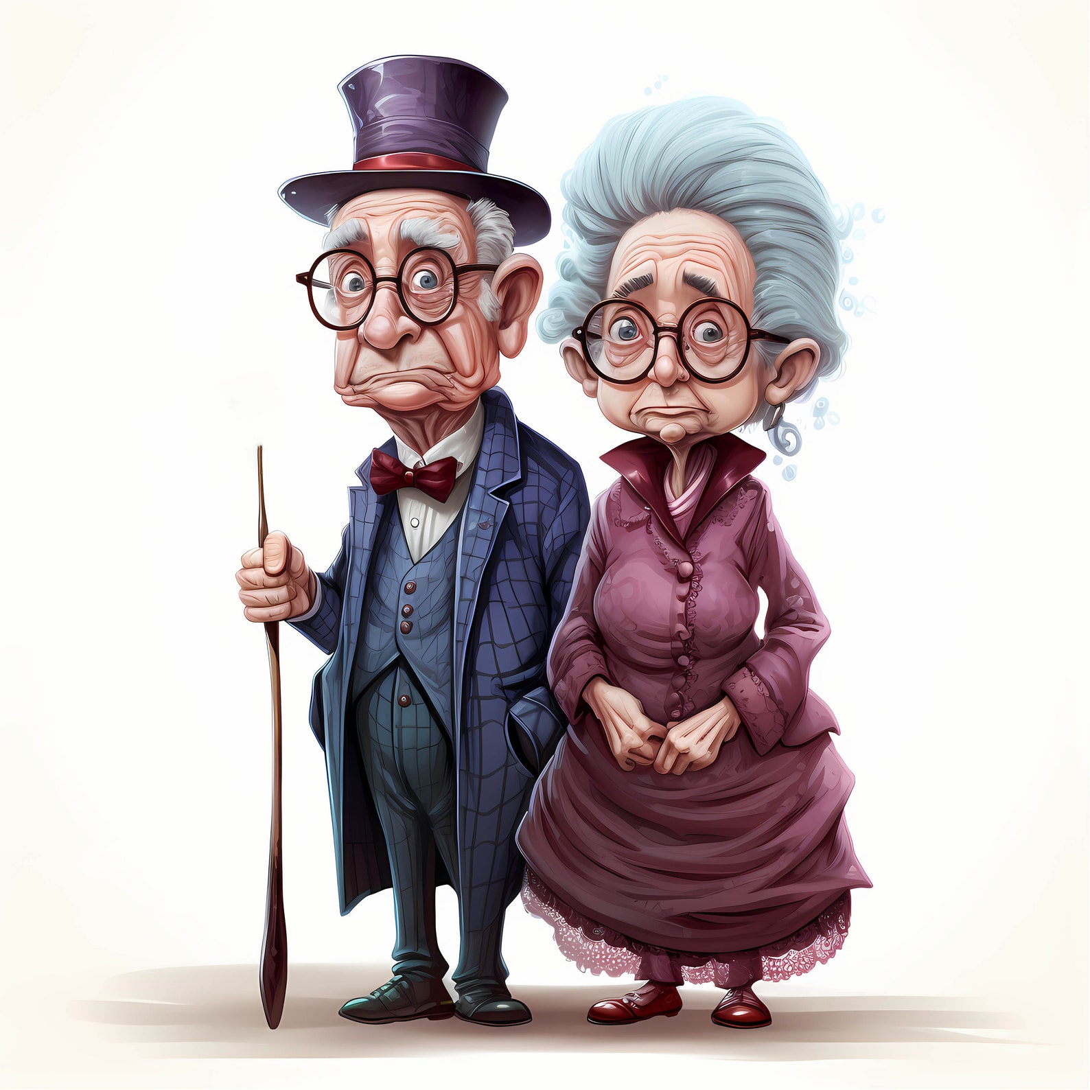 Funny Grandma and Grandpa Watercolor Clipart Bundle, Cute Elderly ...