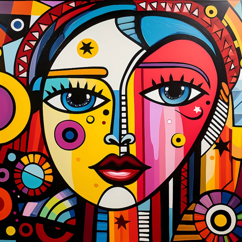 Vibrant Abstract Art Woman Face Board Print Portrait Bundle - Etsy