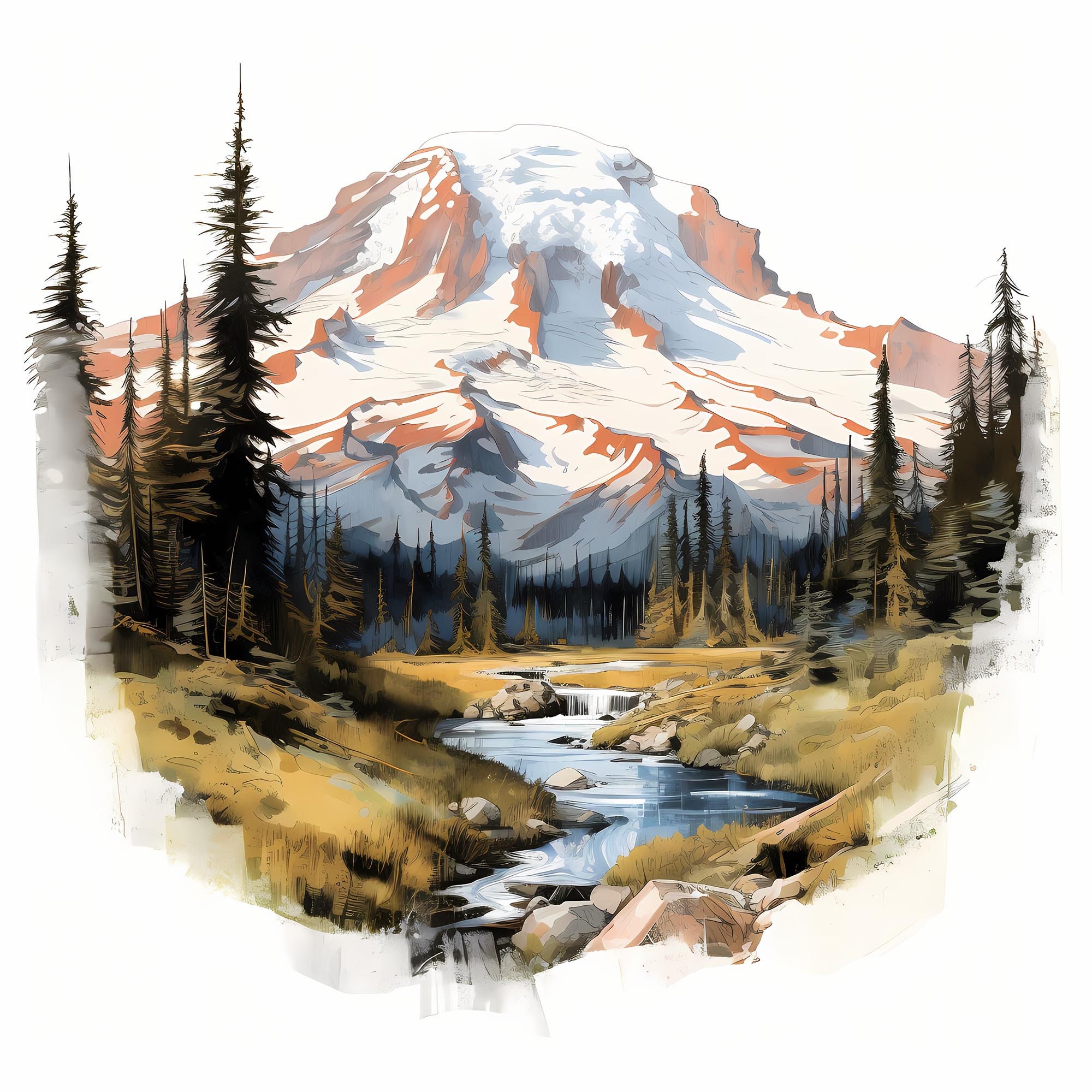 Mount Rainier National Park Watercolor Sketch Art Mount - Etsy