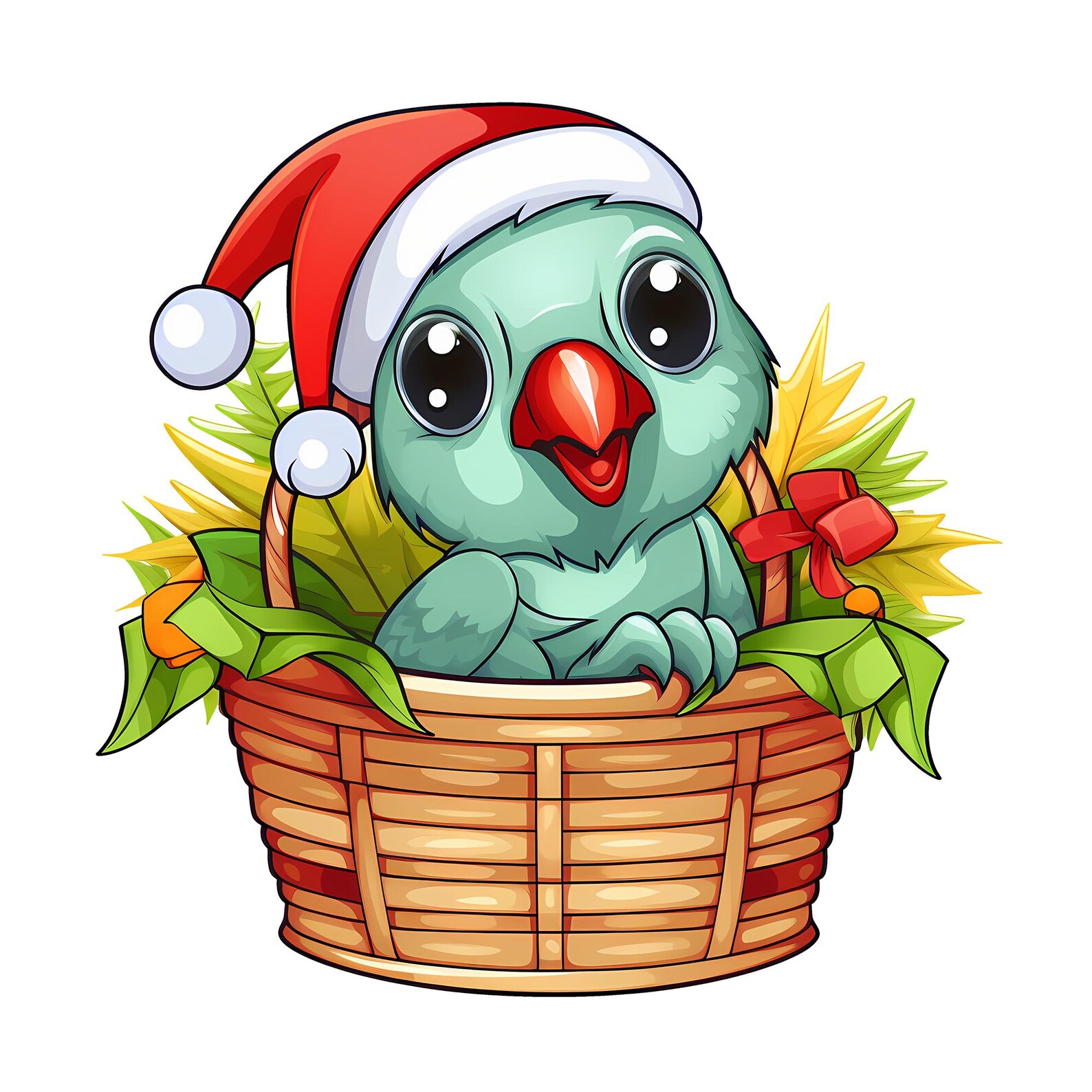Christmas Parrot in a Basket PNG Clipart, Cute Christmas Parrot Bundle ...