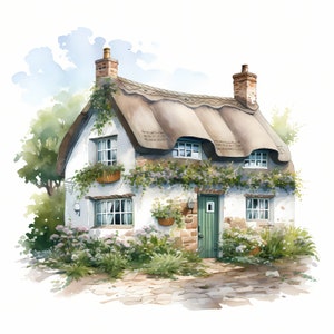 Cornish Cottage Watercolor Clipart, Cottagecore Watercolor Set, Cornish ...