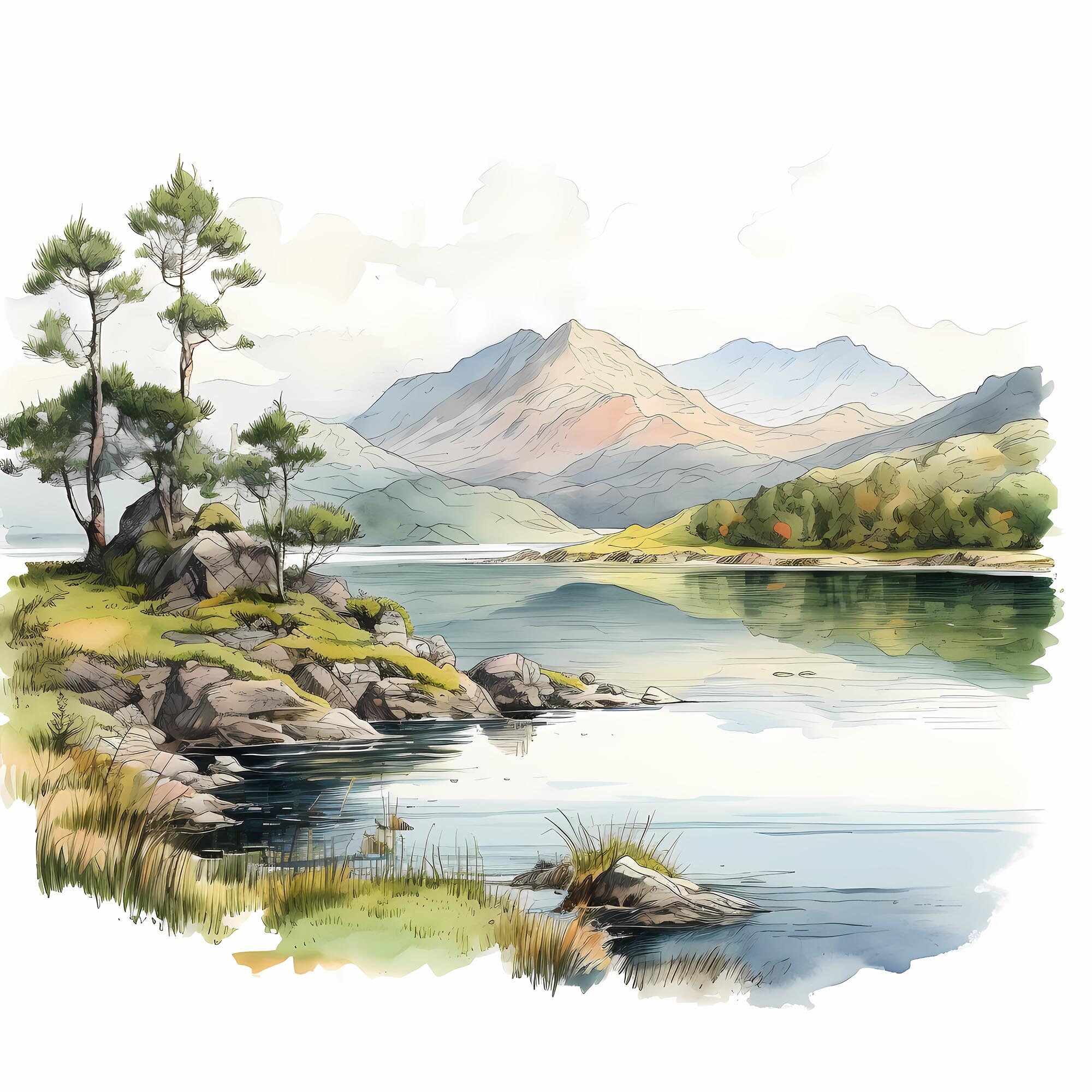 Loch Lomond and the Trossachs National Park Watercolor Sketch - Etsy