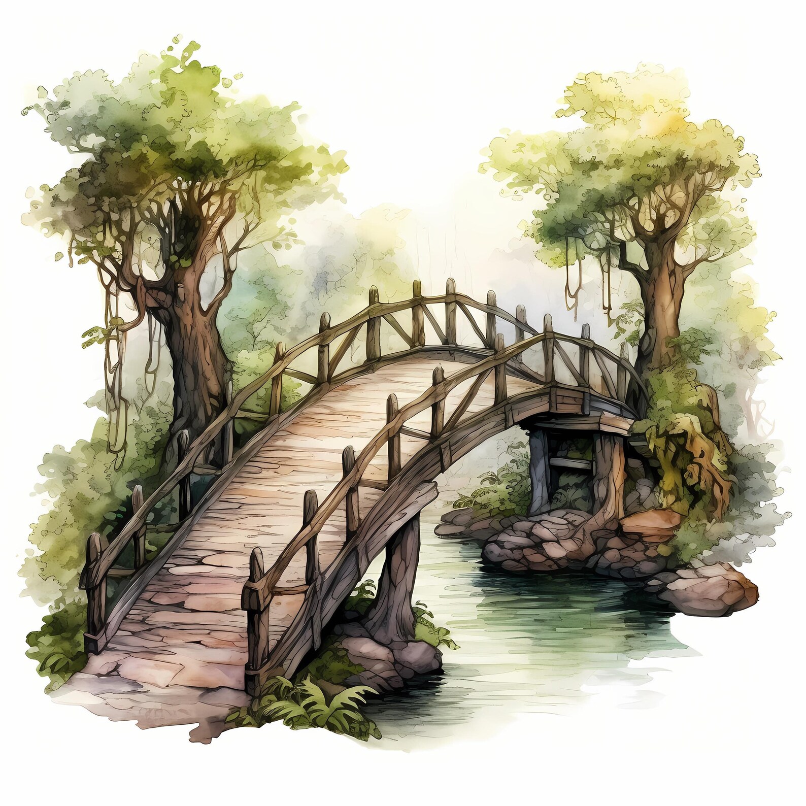Magic Fairy Forest Bridge Watercolor Clipart, Watercolor Magic Forest ...