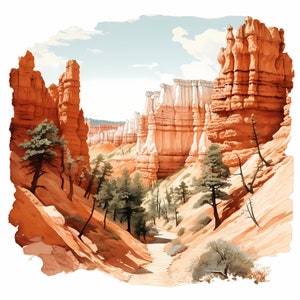 Bryce Canyon National Park Watercolor Sketch Art Bundle, Bryce Canyon ...