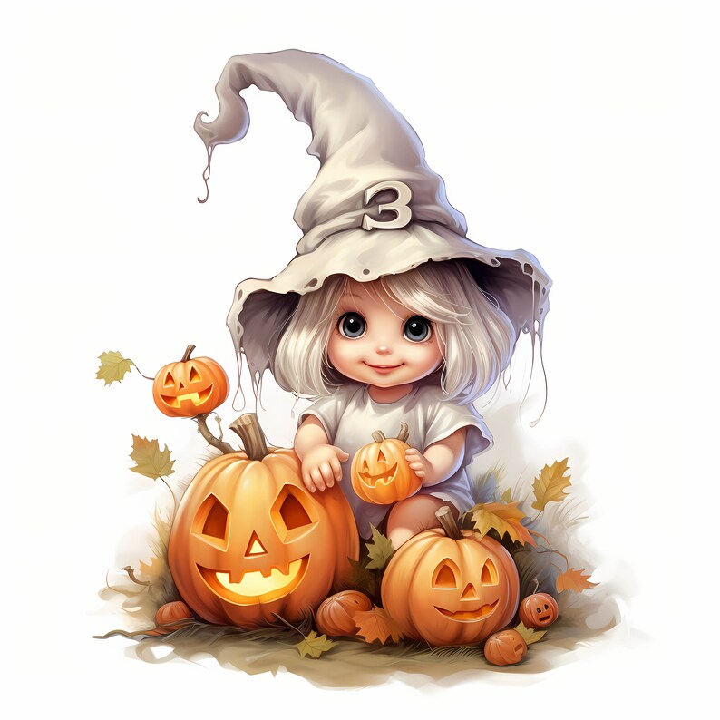 Halloween Cute Little Witch Portrait Watercolor Clipart Bundle ...