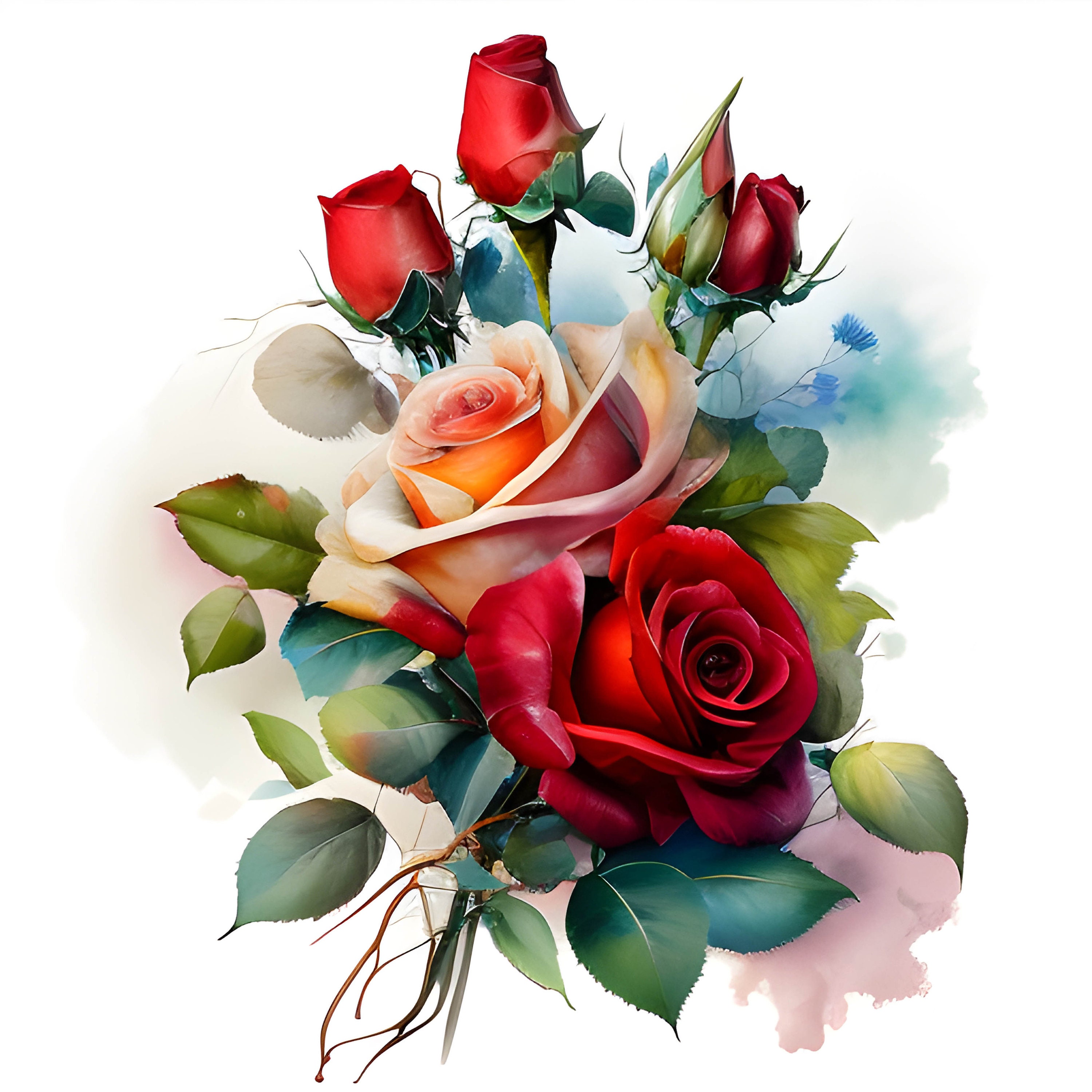 Red Rose Watercolor Clipart Watercolor Floral Clipart Red - Etsy Canada