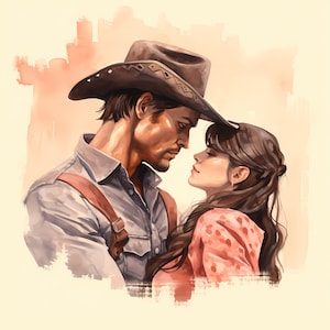 Retro Western Wedding Clipart, Bride and Groom, Romantic Cowboy Cowgirl ...