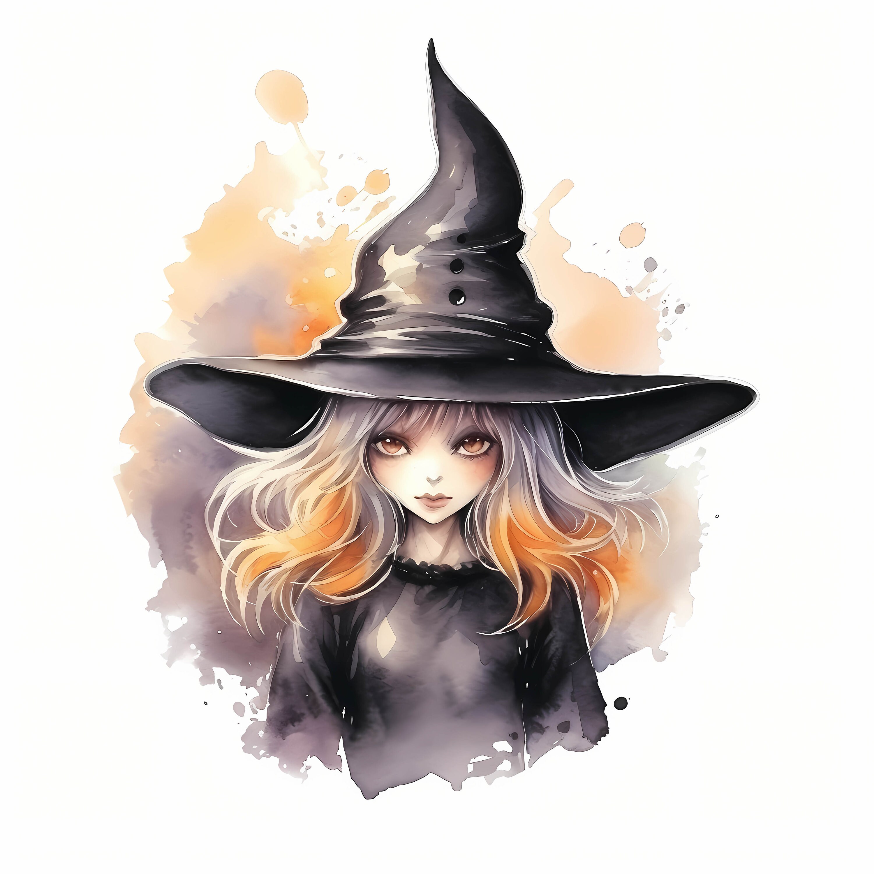 Halloween Cute Witch Portrait Watercolor Clipart Bundle, Halloween ...