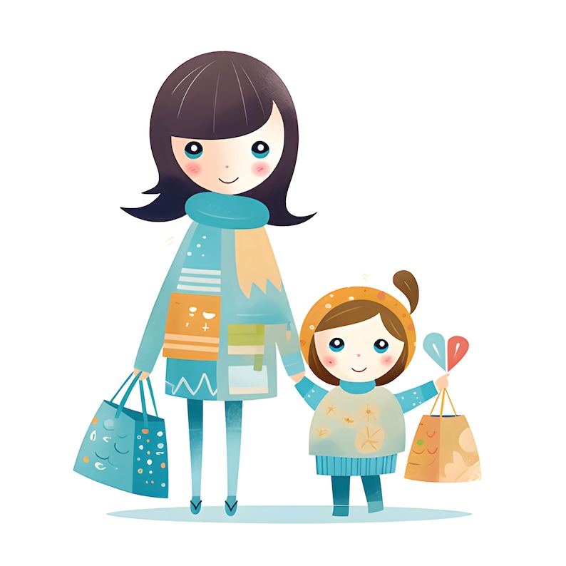 Mom and Kids Illustration Clipart Bundle Cute Mother and - Etsy