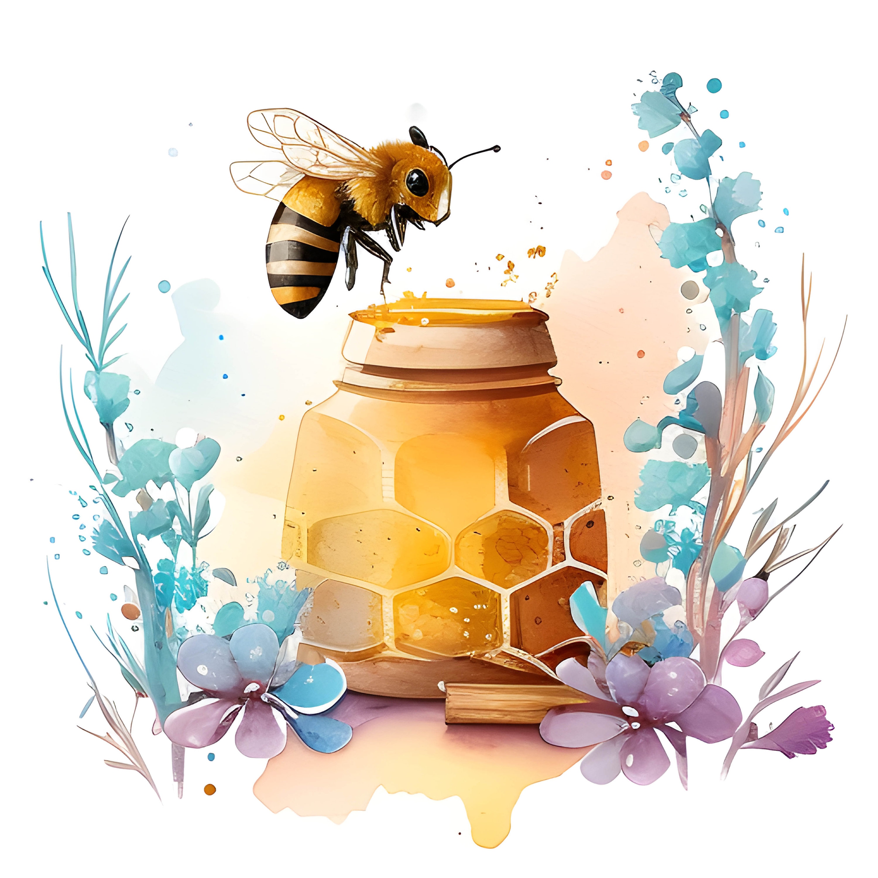 Watercolor Honey Bee Clipart, Cute Bee & Honeycomb Clipart, Nursery ...