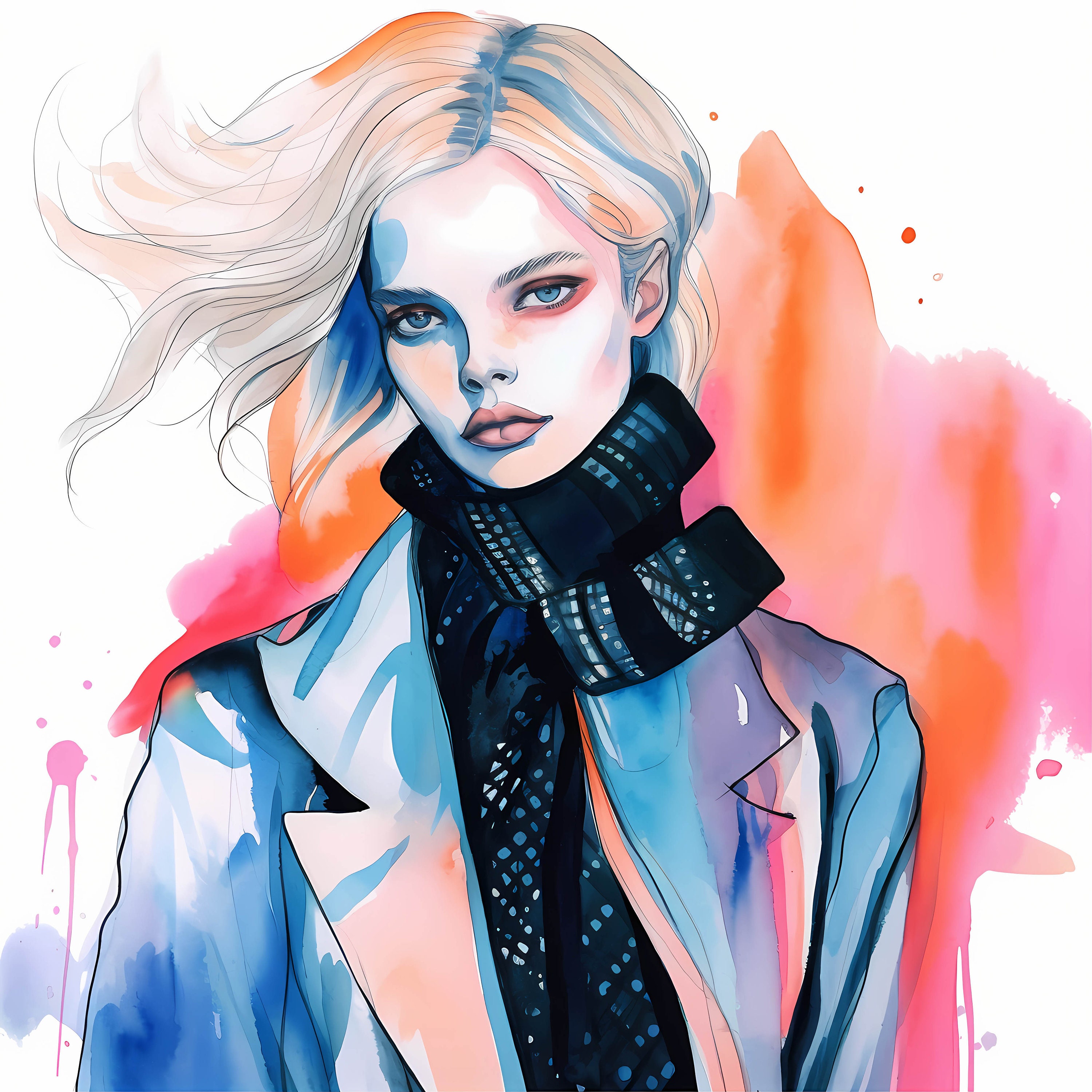 Watercolor Pastel Pencil Sketch Stylish Fashion Girl Clipart, Modern ...
