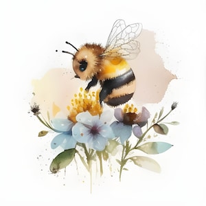 Watercolor Honey Bee Clipart, Spring Garden Bee Clipart, Wild Flowers ...