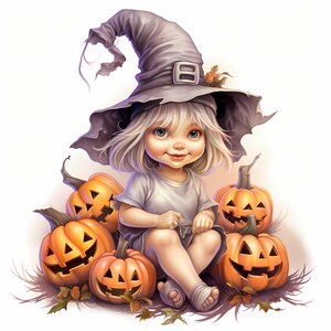Halloween Cute Little Witch Portrait Watercolor Clipart Bundle ...