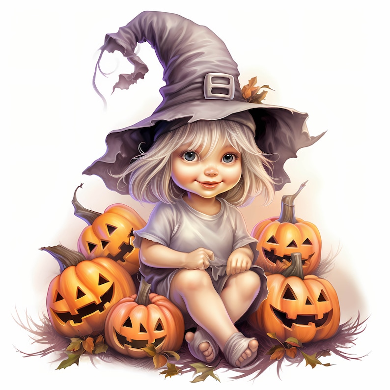 Halloween Cute Little Witch Portrait Watercolor Clipart Bundle ...