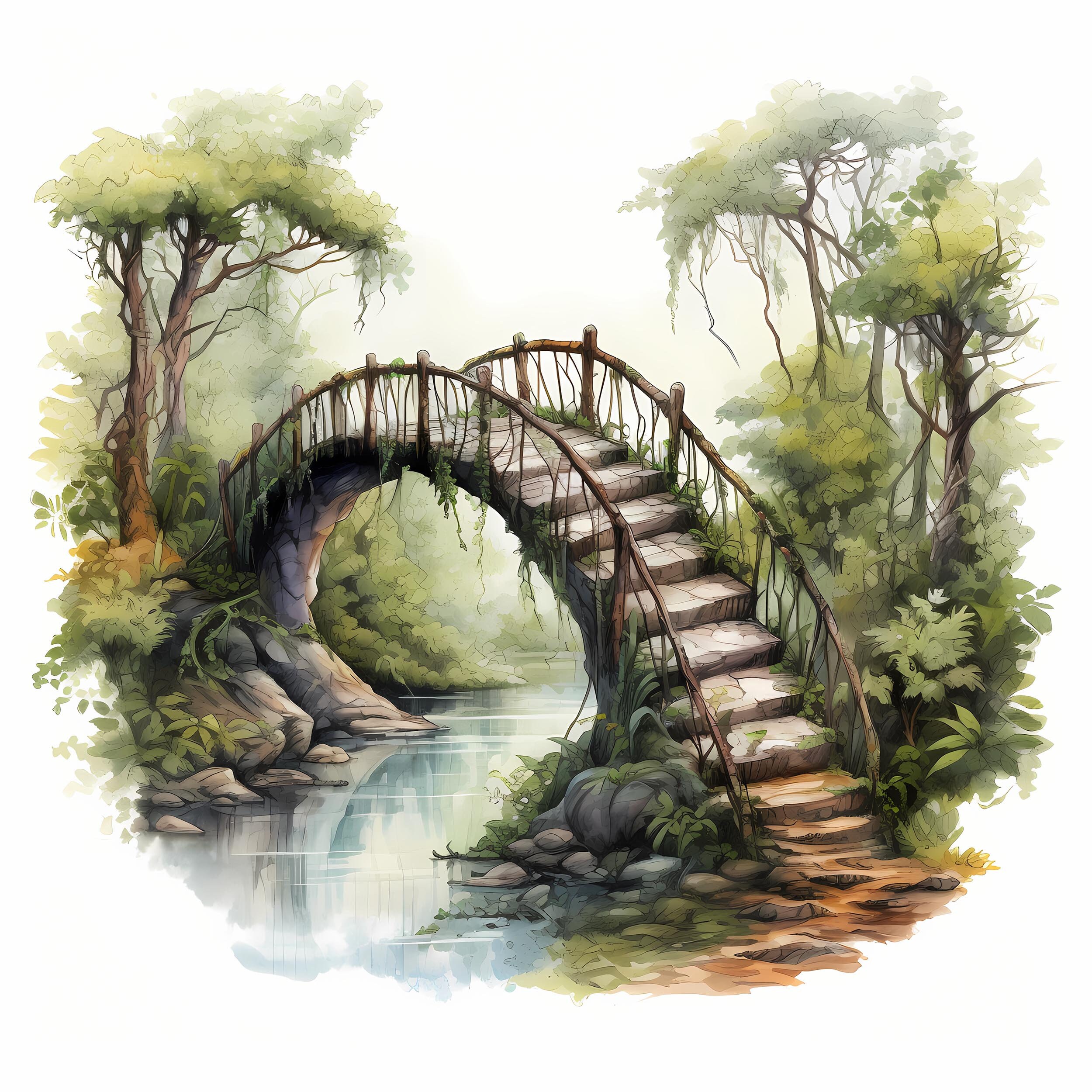 Magic Fairy Forest Bridge Watercolor Clipart, Watercolor Magic Forest ...