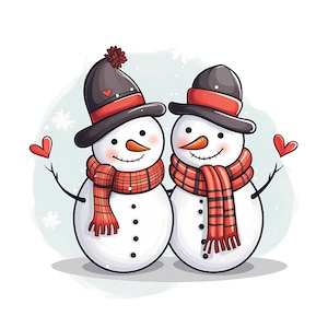 Happy Christmas Snowman PNG Couple Clipart, Cute Christmas Snowman ...