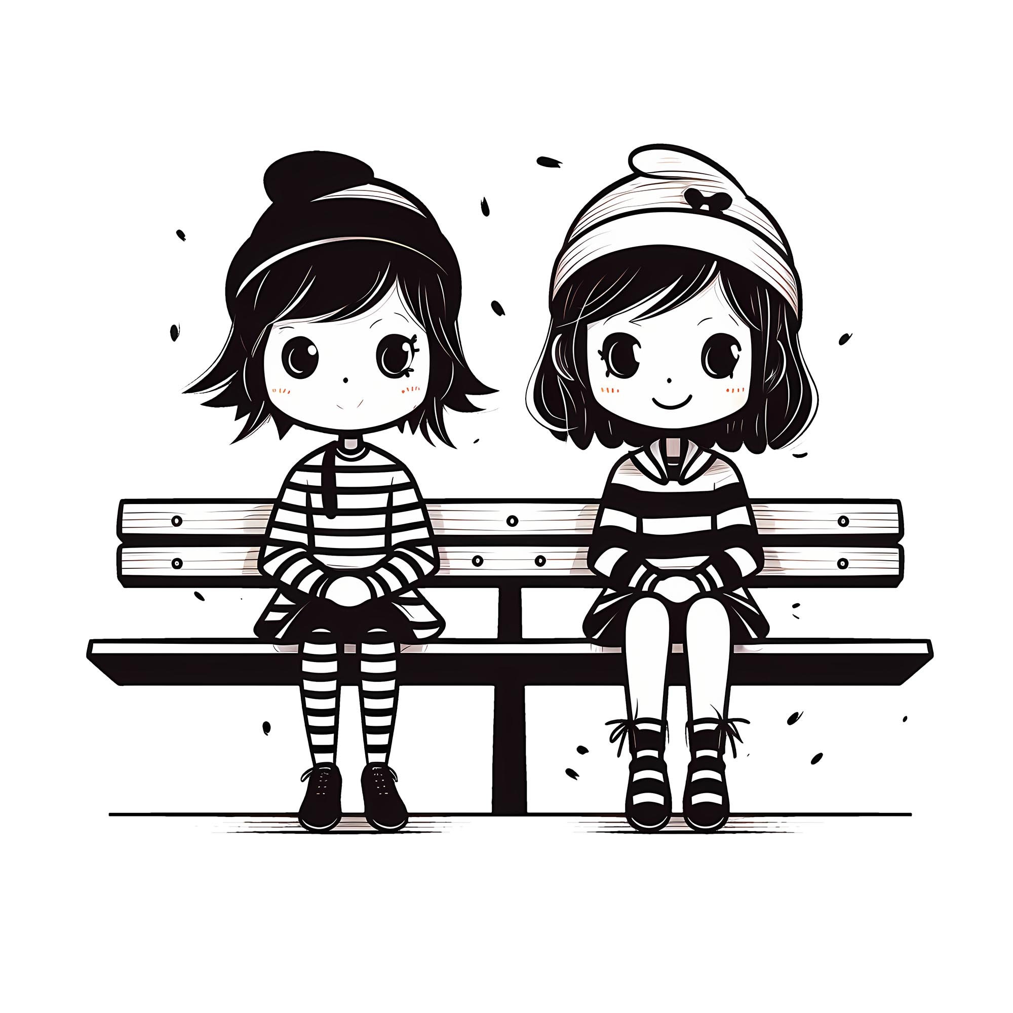 Cute Girls Sitting on A Bench Sketch PNG Clipart Cute Chibi - Etsy