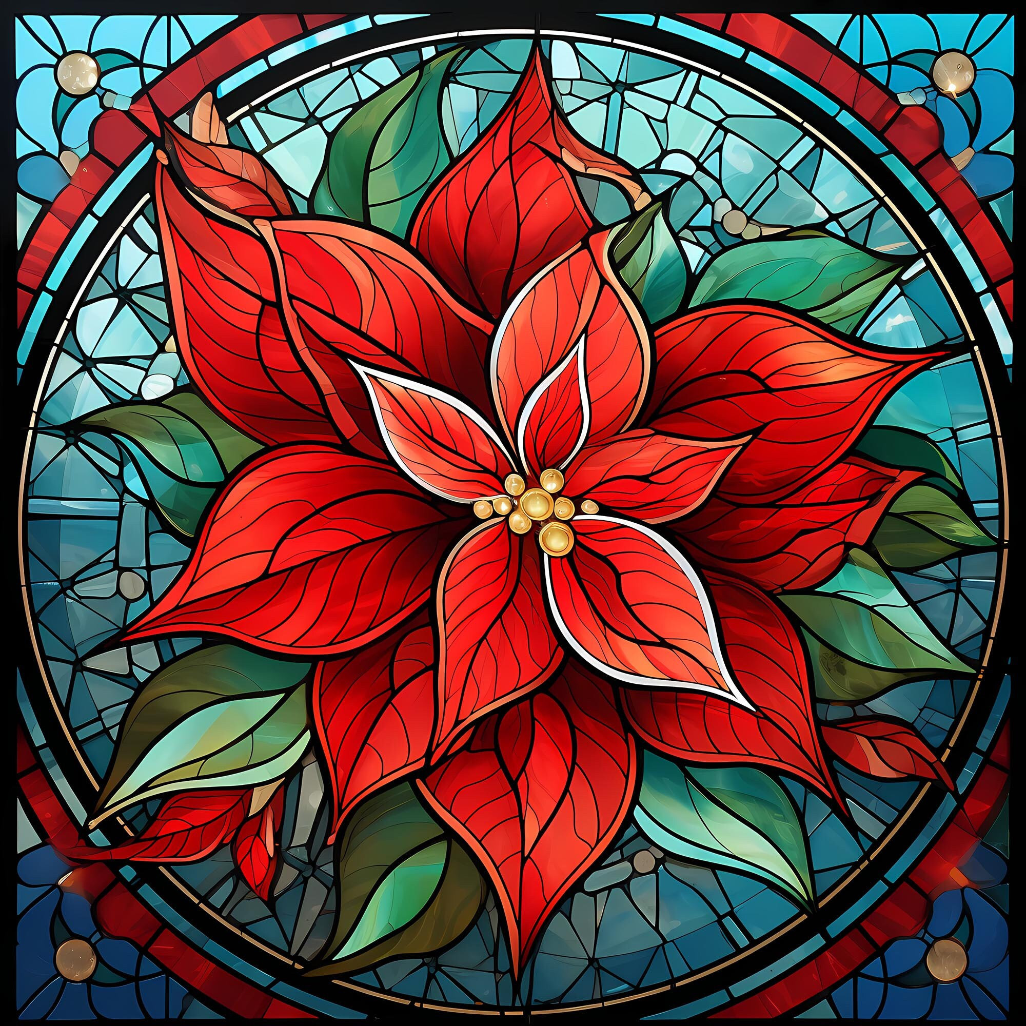 Poinsettia Pattern Stained Glass