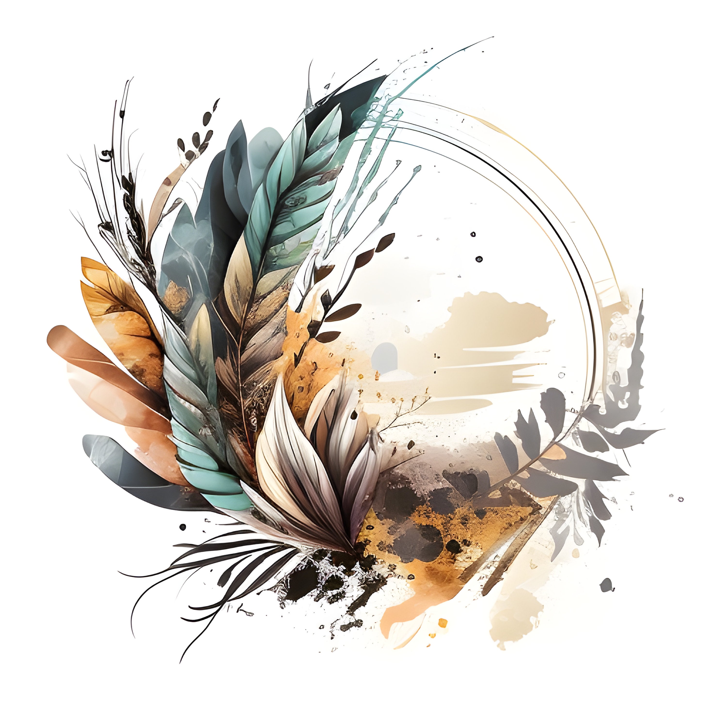 Watercolor Flower & Feather Bouquet Clipart, Flower and Feather Boho ...