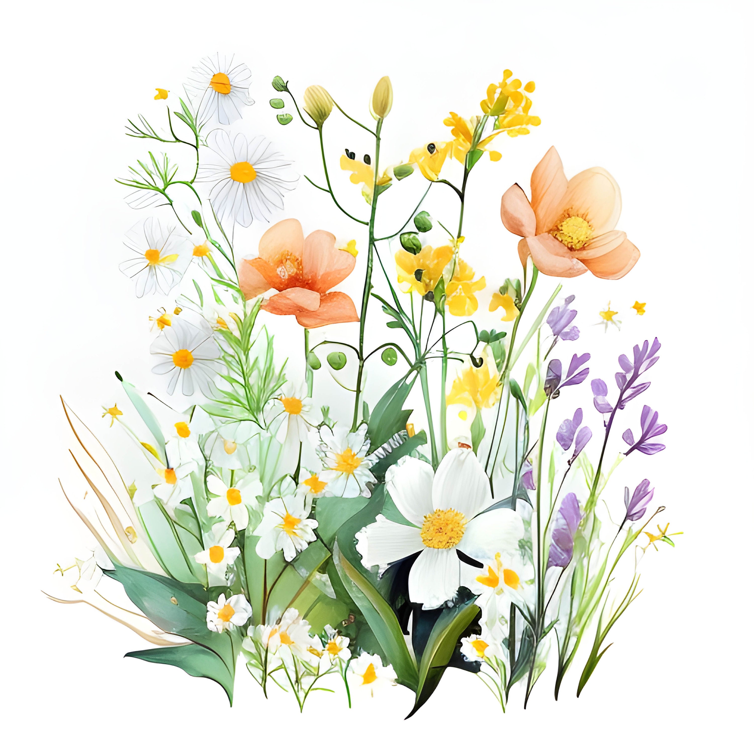 Meadow Flowers Watercolor Clipart Watercolor Floral Clipart - Etsy