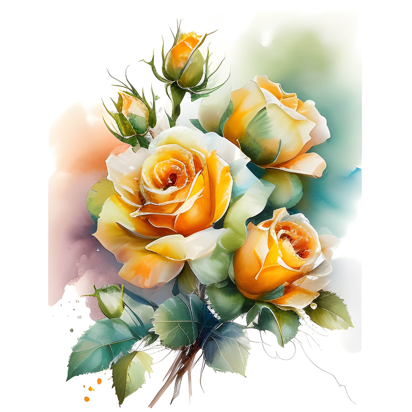 Yellow Rose Watercolor Clipart Watercolor Floral Clipart - Etsy