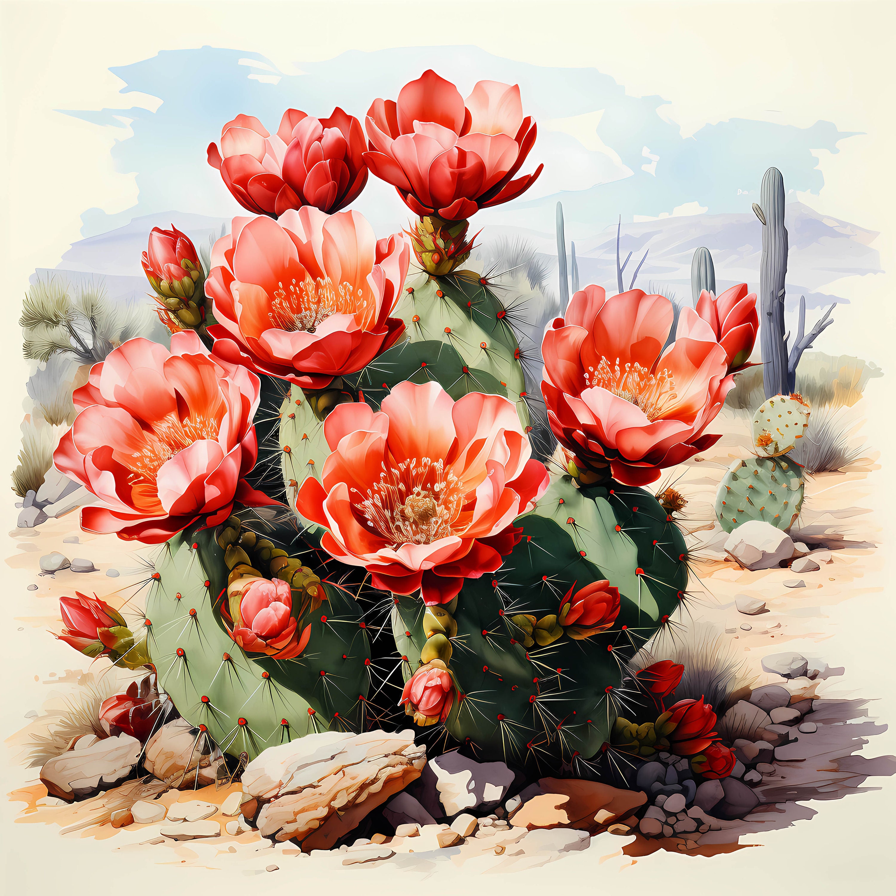 Cactus in Desert Watercolor Clipart Bundle, Watercolor Floral Clipart ...