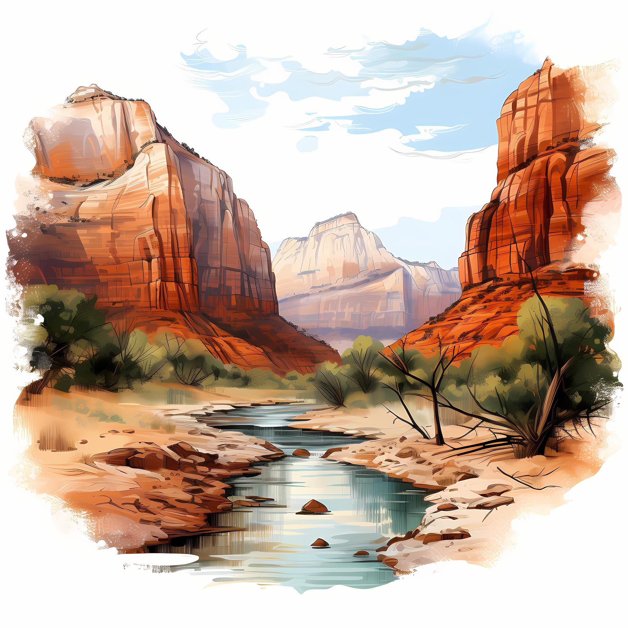 Zion National Park Watercolor Sketch Art Bundle Zion National - Etsy