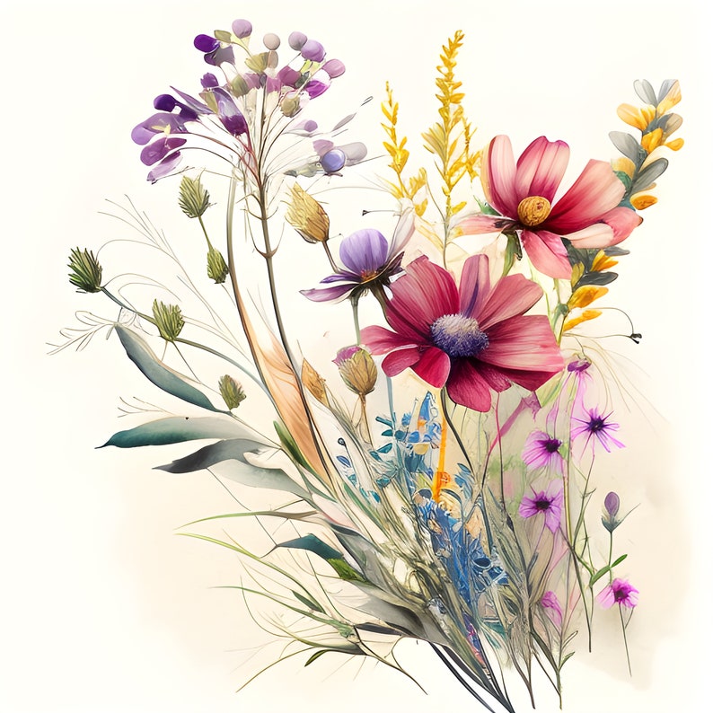 Watercolor Meadow Flowers Clipart, Spring Wildflowers Bundle, Instant ...