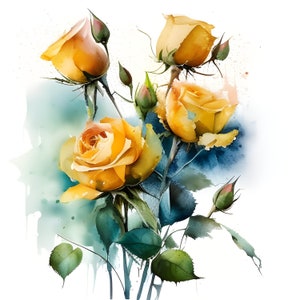 Yellow Rose Watercolor Clipart, Watercolor Floral Clipart, Yellow Rose ...