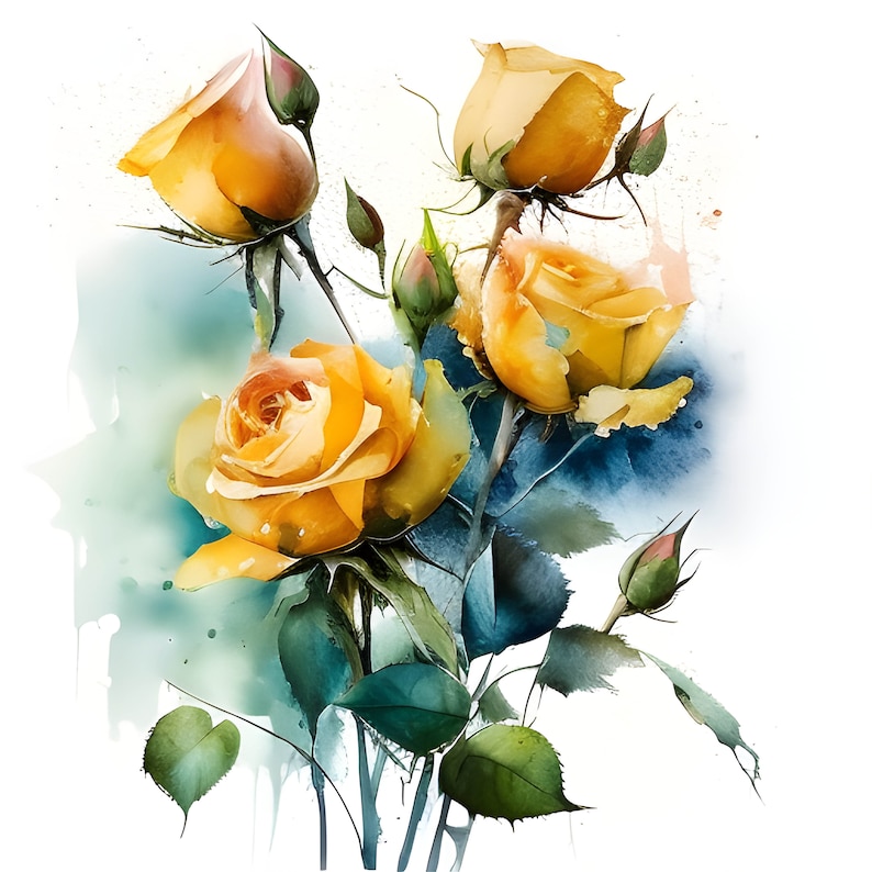 Yellow Rose Watercolor Clipart Watercolor Floral Clipart - Etsy