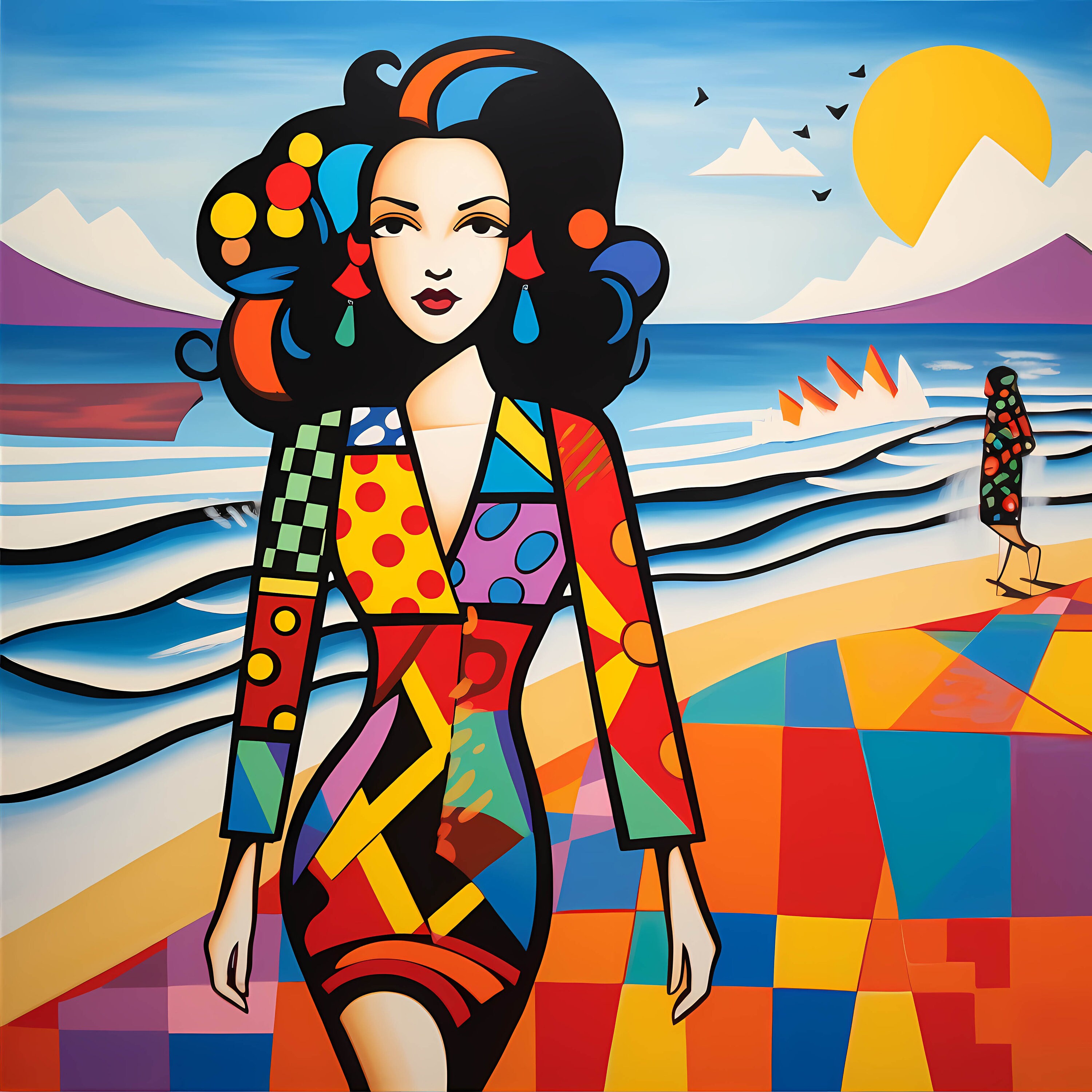 Vibrant Abstract Art Walking Along the Beach Woman Bundle, Vibrant Glam ...