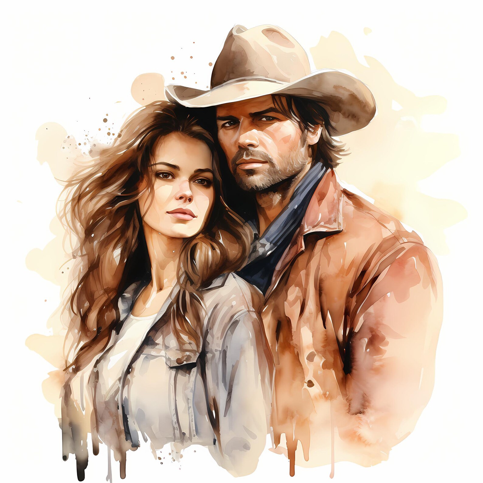 Watercolor Romantic Cowboy Cowgirl Couple Clipart, Western Couple ...