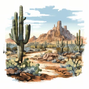 Saguaro National Park Watercolor Sketch Art Bundle, Saguaro National ...