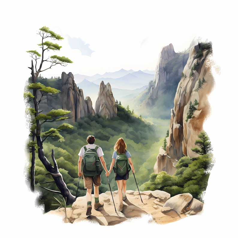 Mountain Hiking Drawing Clipart Bundle Friends Hiking Clipart - Etsy