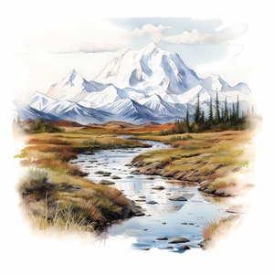 Denali National Park Watercolor Sketch Art Bundle, Denali National Park ...