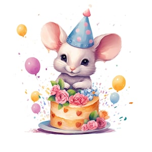 Cute Mouse With Birthday Cake PNG Clipart Bundle, Birthday Cake With ...