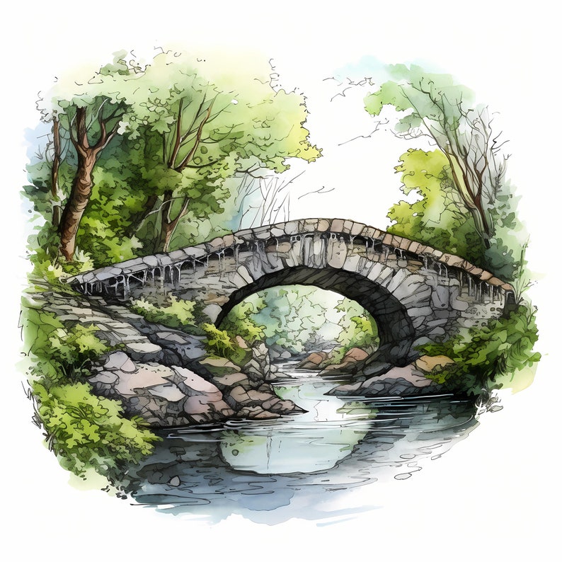Magic Fairy Forest Bridge Watercolor Clipart, Watercolor Magic Forest ...