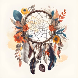 Boho Watercolor Dreamcatchers Clipart, Tribal, Feathers, Boho Style ...