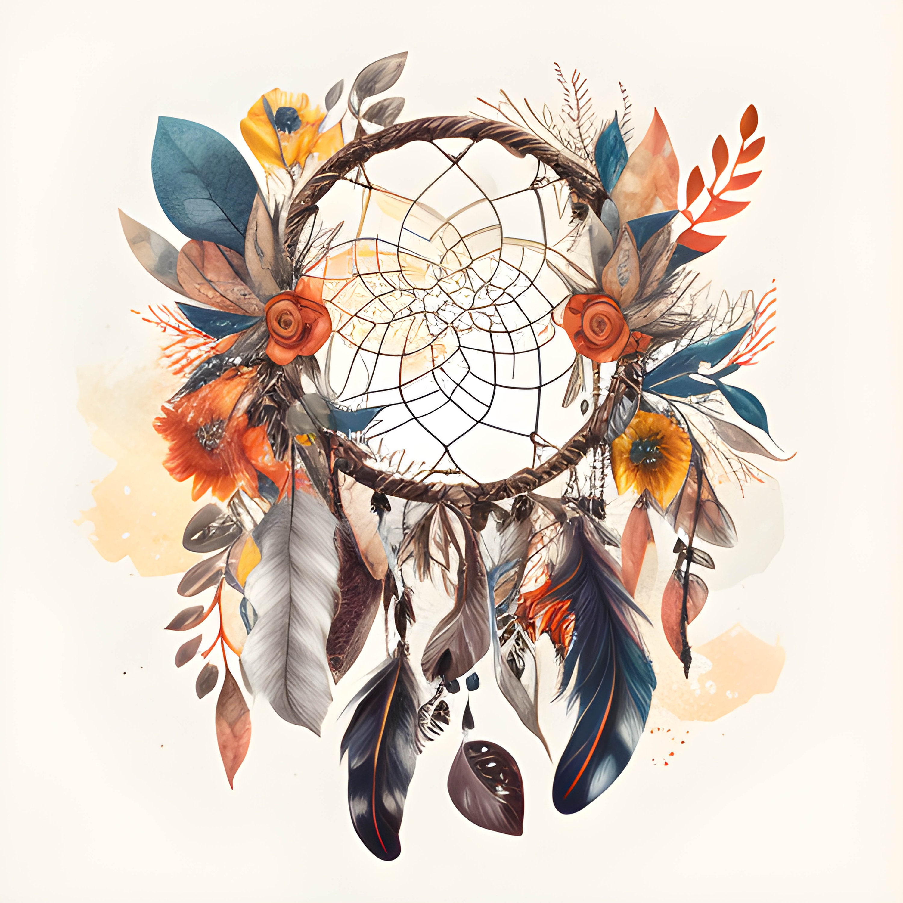 Boho Watercolor Dreamcatchers Clipart Tribal Feathers Boho - Etsy