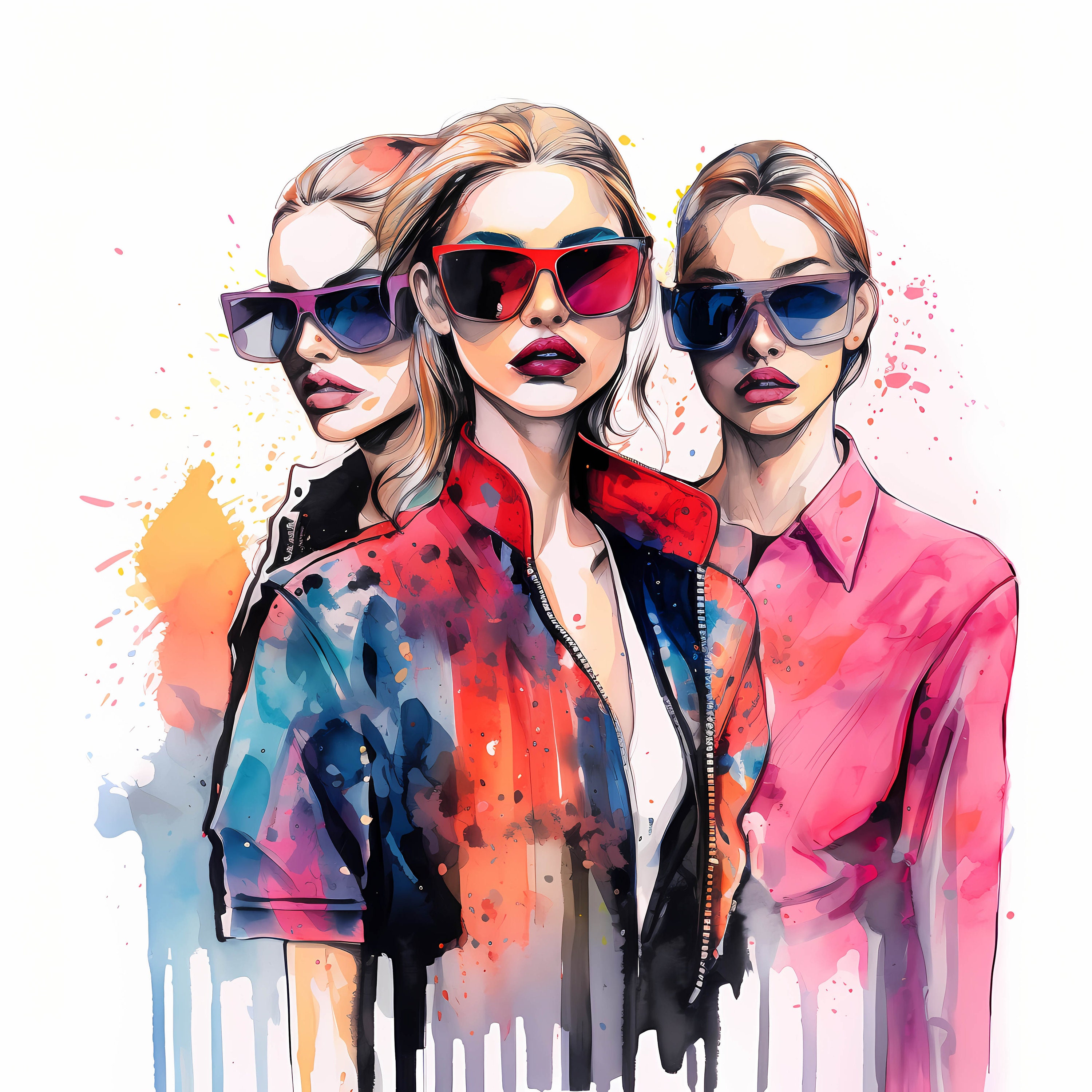 Watercolor Pastel Pencil Sketch Stylish Fashion Girl Clipart, Modern ...