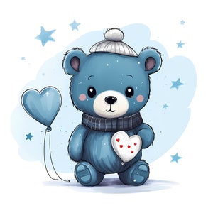 Cute Blue Teddy Bear Watercolor PNG Clipart, Teddy Bear Birthday ...
