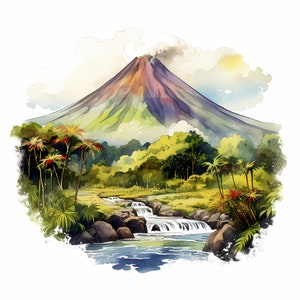 Arenal Volcano National Park Watercolor Sketch Set, Arenal Volcano ...