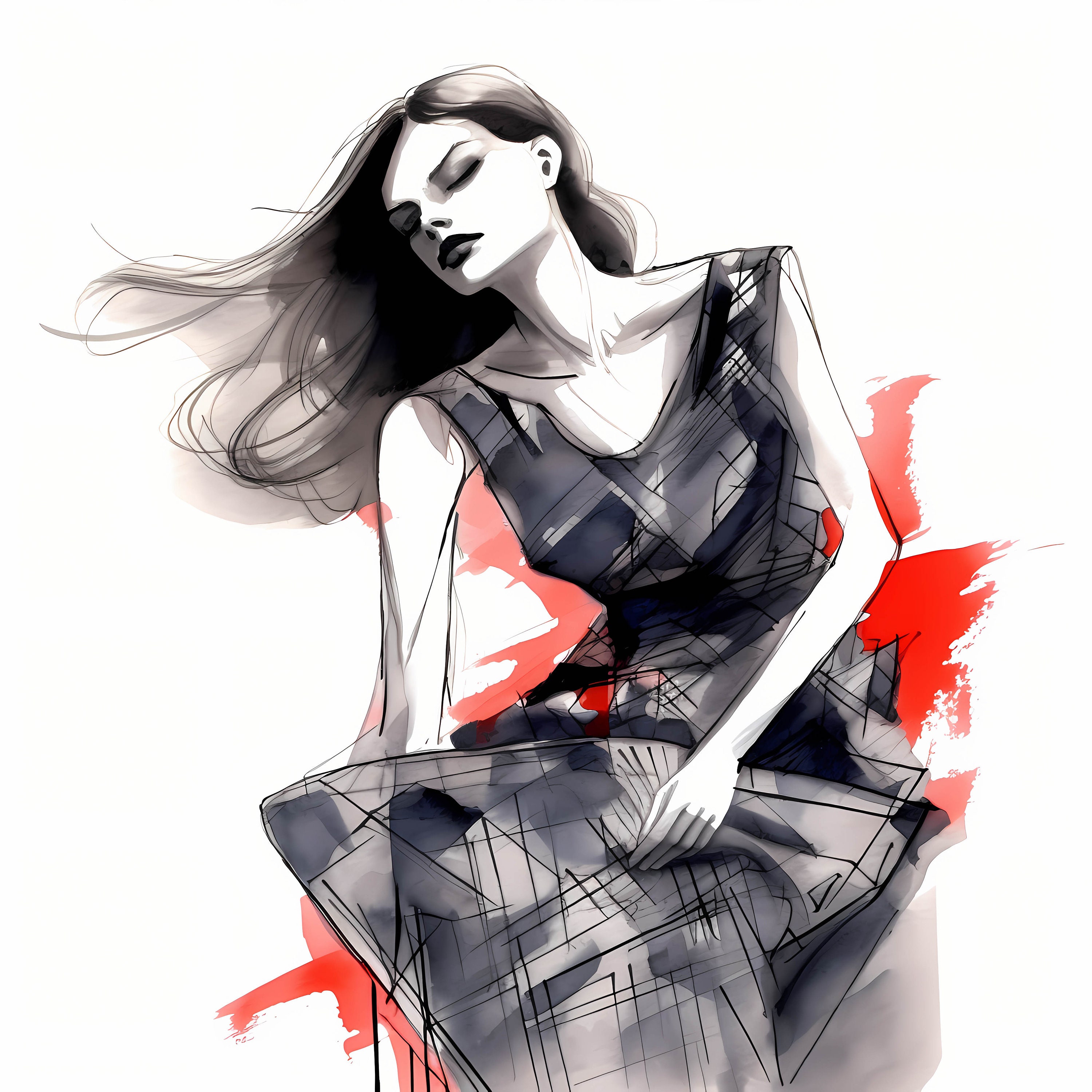 Watercolor Pencil Sketch Stylish Fashion Girl Clipart, Modern Street ...