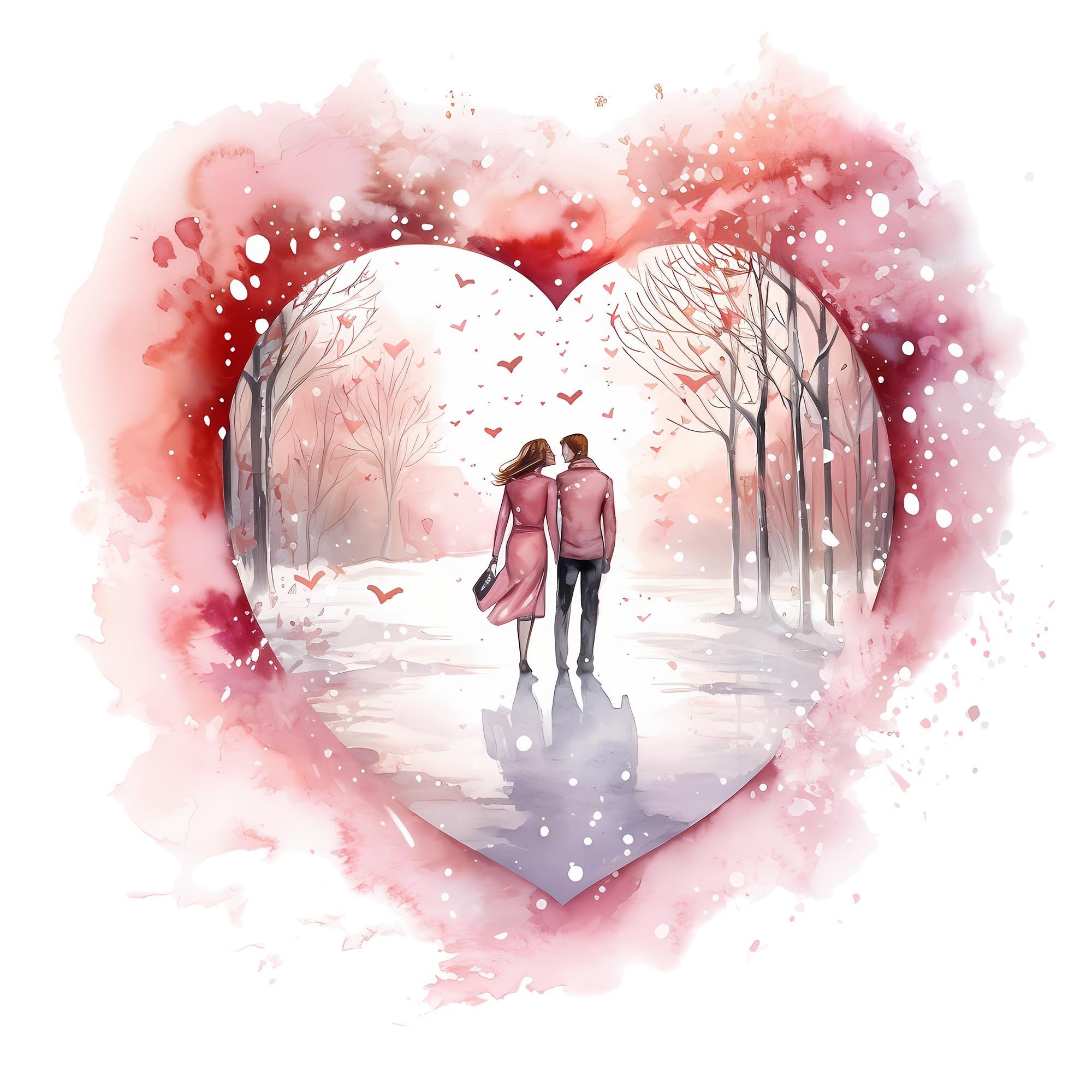 Cute Romantic Christmas Card Watercolor Clipart, Romantic Couple PNG ...